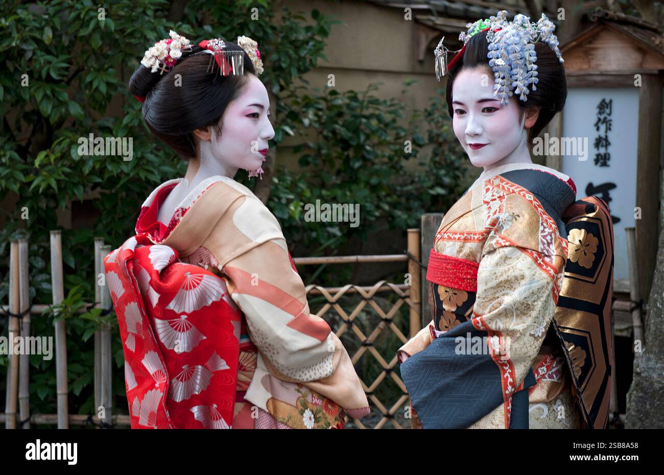 Two female tourists dressed up like maiko (apprentice geisha) walking ...