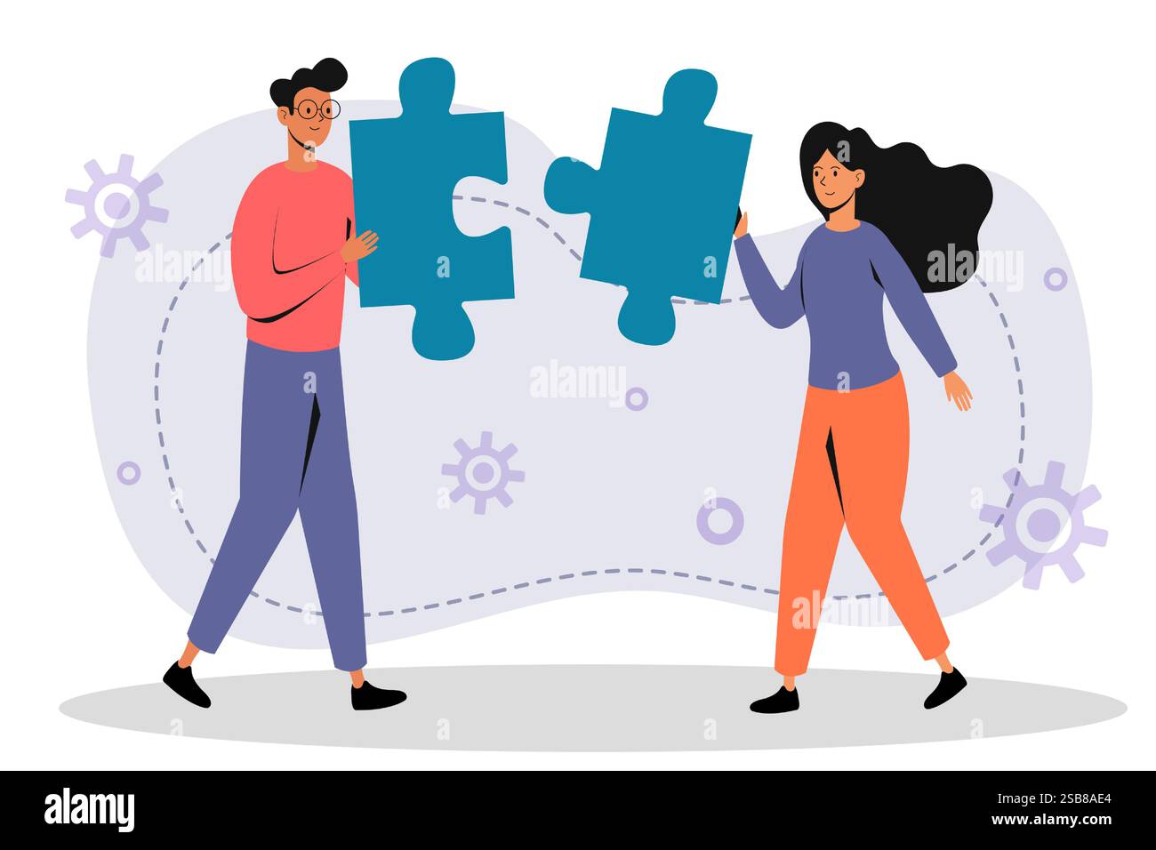 Two individuals collaborating to solve a puzzle together in a creative ...