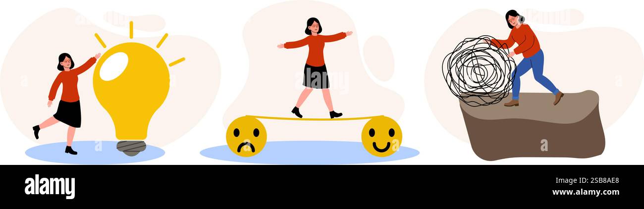 A figure confidently walks on a bar with a light bulb and a smiley face ...