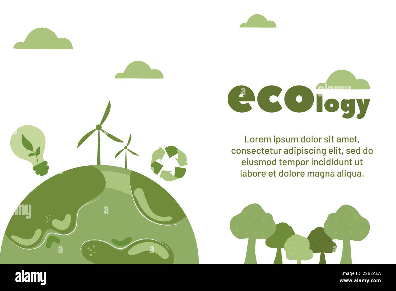 Creative illustration showcasing ecology elements on a green planet ...