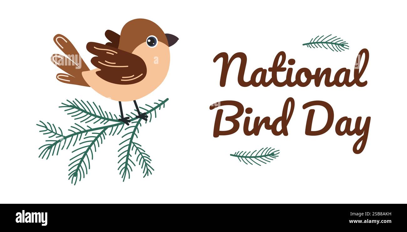 Celebrate National Bird Day with a cute bird illustration on a pine ...