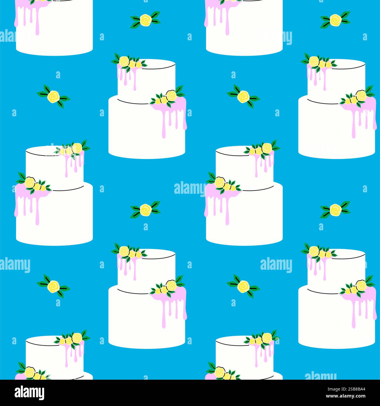 Blue Background With Two-Tiered Cakes, Dripping Frosting, and Floral ...