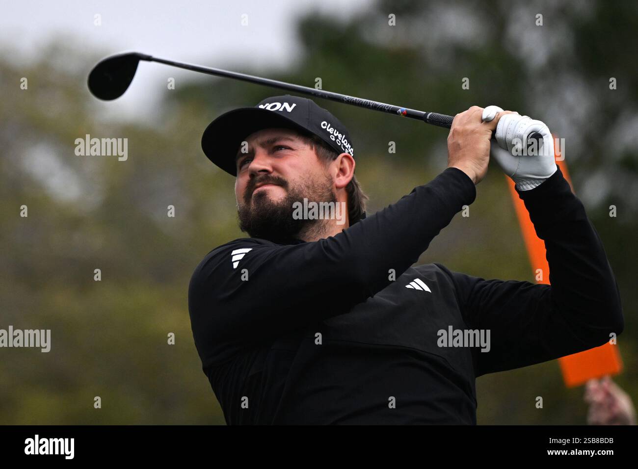 Andrew Novak hits his tee shot on the third hole at Pebble Beach Golf ...