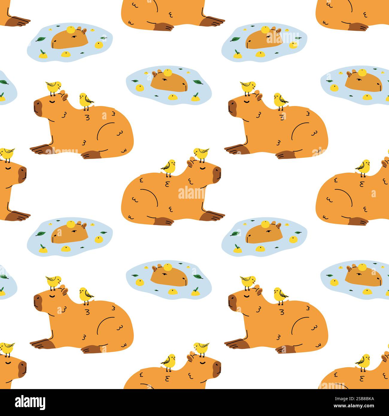 Seamless pattern with cute cartoon capybara illustration. South America fauna Stock Vector Image ...