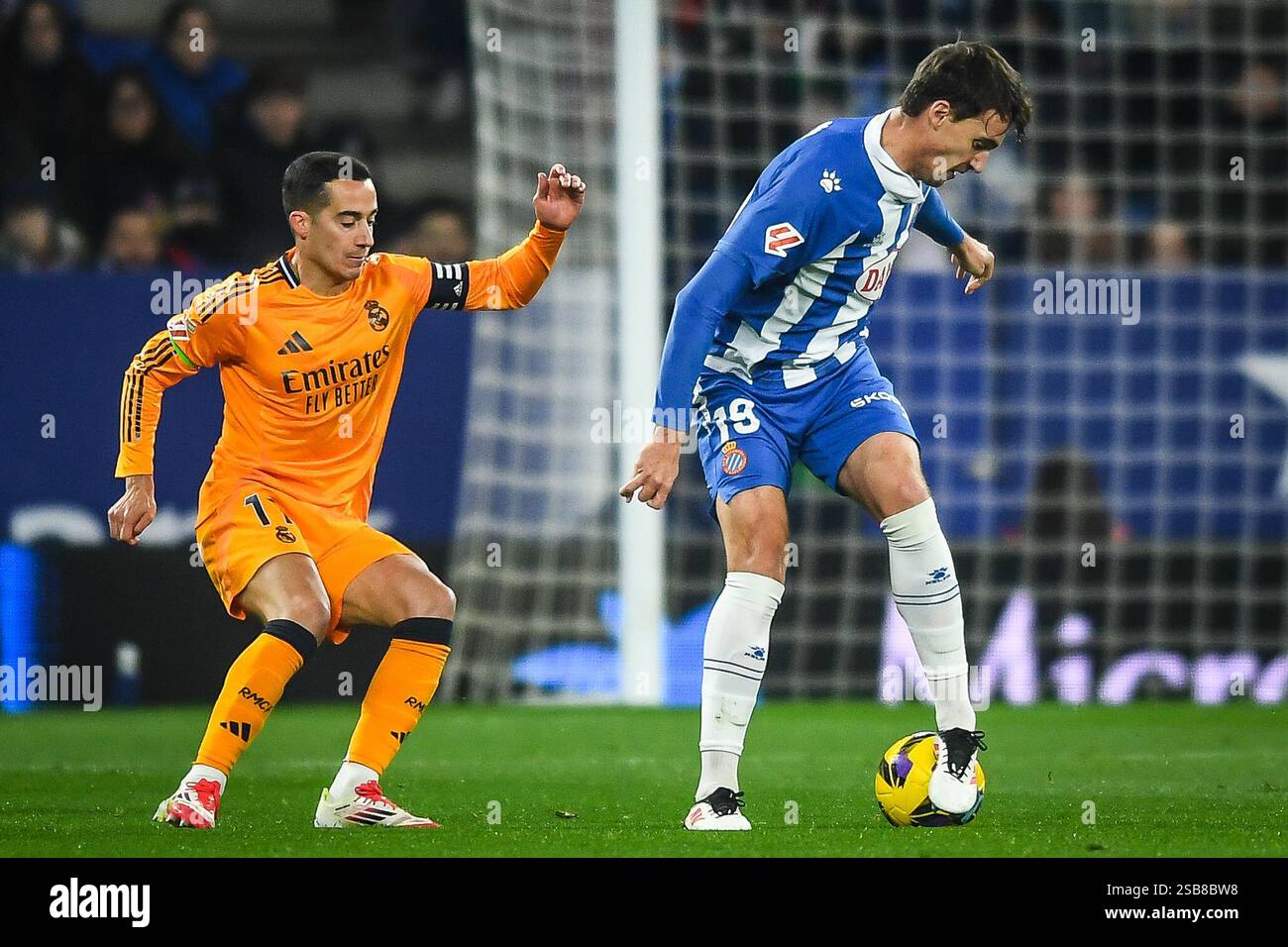 Lucas VAZSQUEZ of Real Madrid and Urko GONZALEZ of Espanyol Barcelona ...