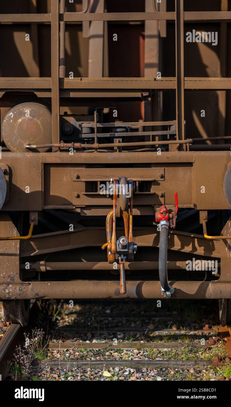 Coupling of a goods railway car Stock Photo - Alamy