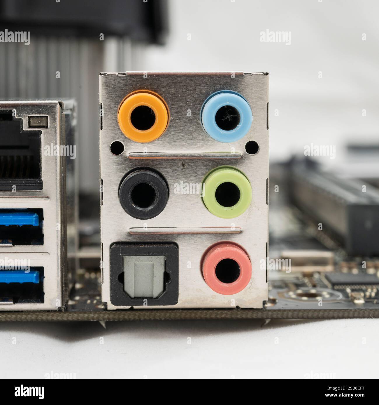 Sound ports of a computer motherboard Stock Photo - Alamy