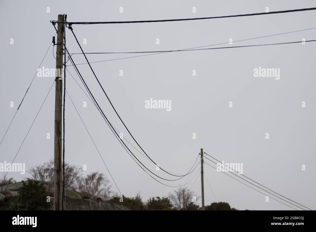 utility poles with power lines on overcast day Stock Photo - Alamy