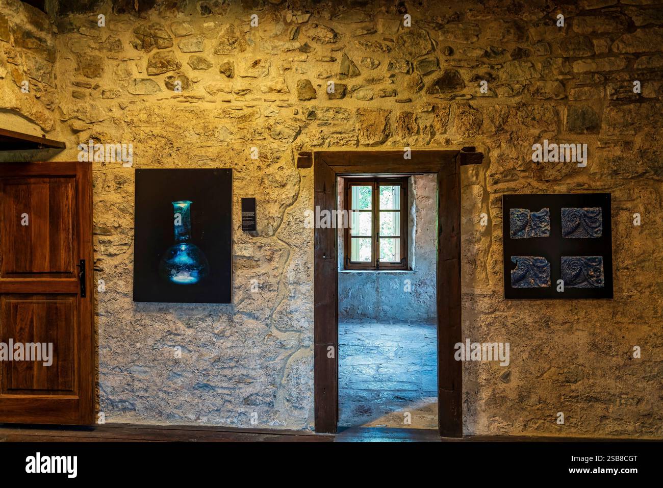 A small stone room inside Andromonastiro Monastery in Messinia, Greece ...