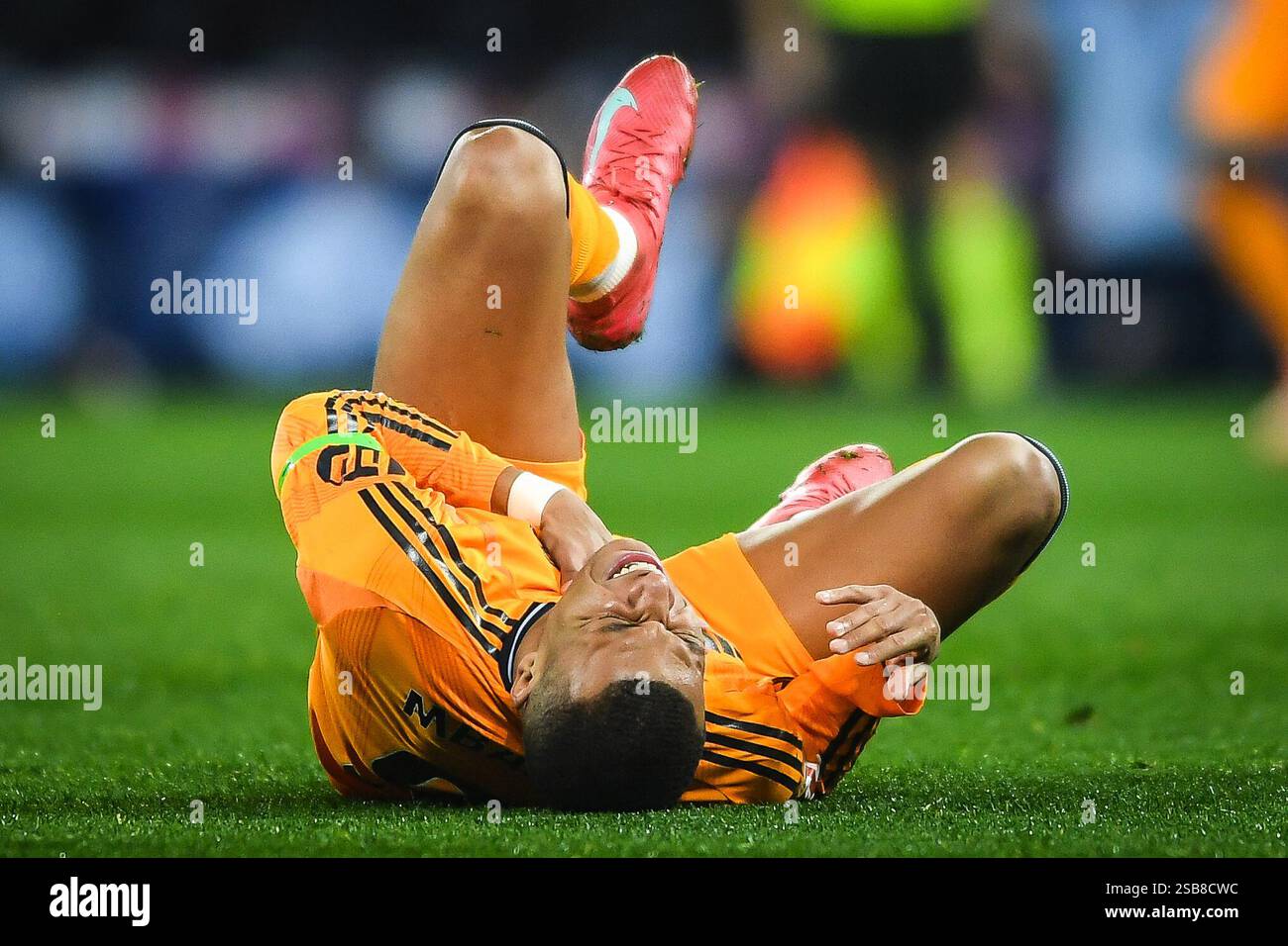 Kylian MBAPPE of Real Madrid looks injured during the Spanish ...