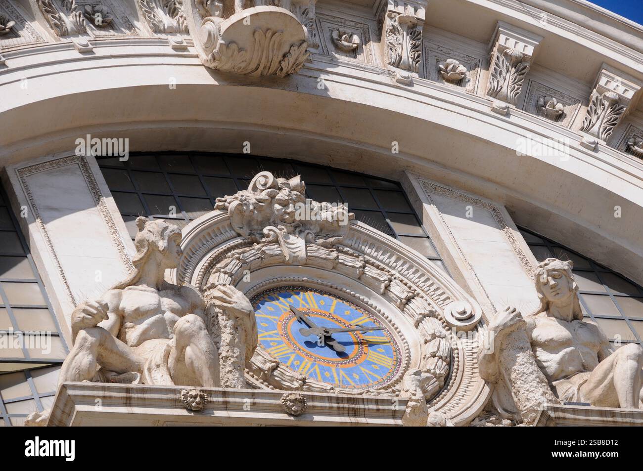Detail of the clock on the facade of the historic Liberty train station ...
