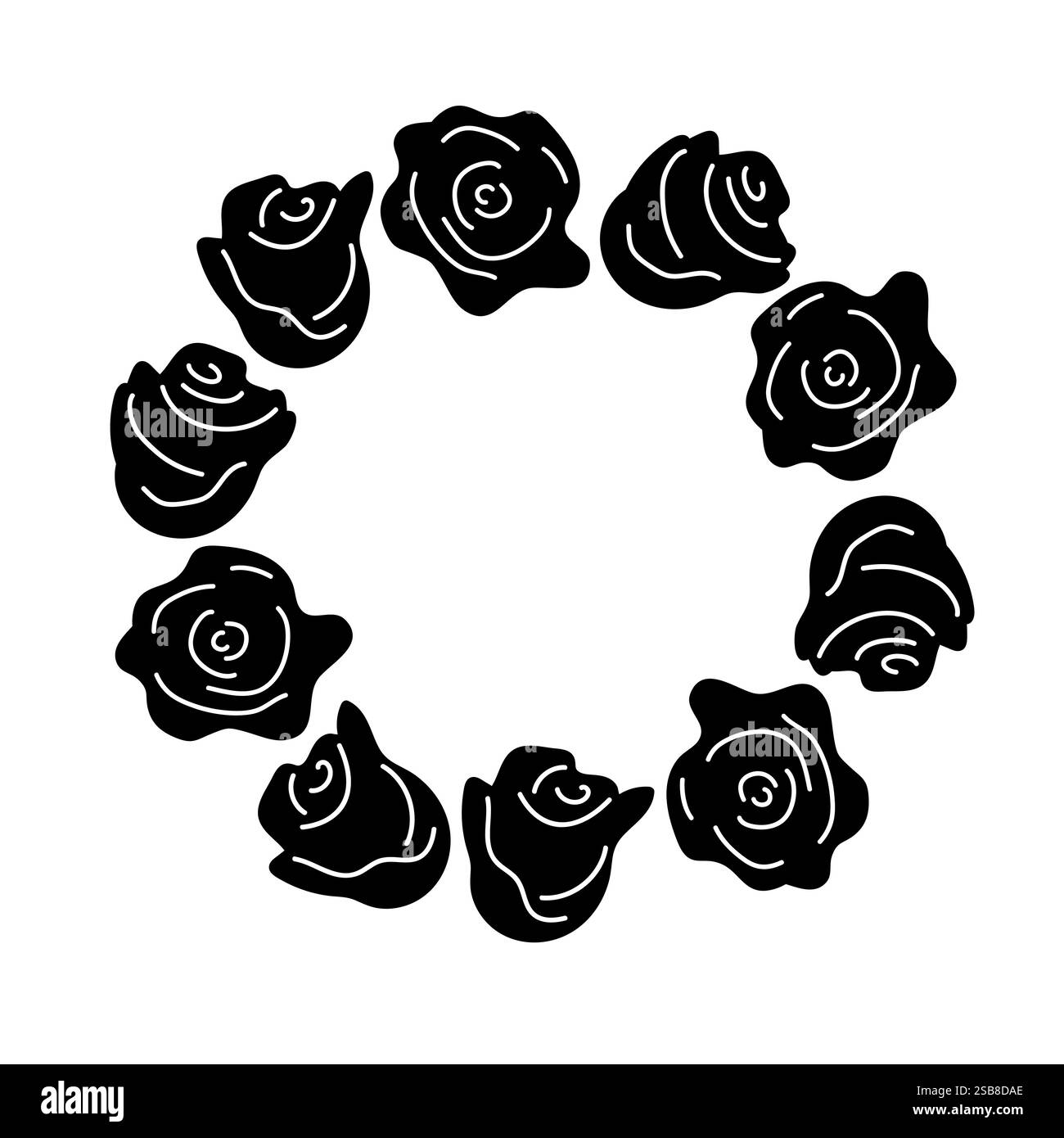 Black roses arranged in a circular pattern against a white background ...