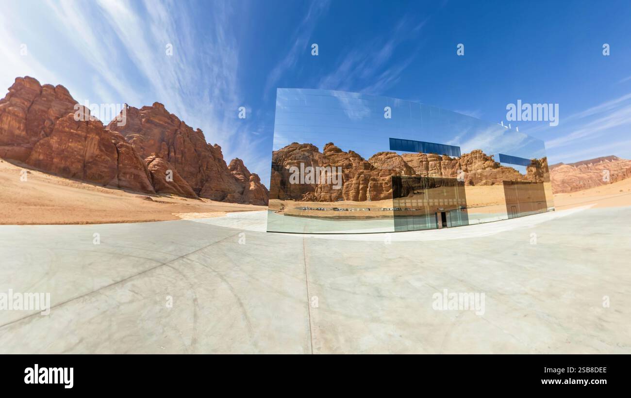 Hegra, Al-Ula, Saudi Arabia-Jan 5,2025: the giant mirrored wall of ...