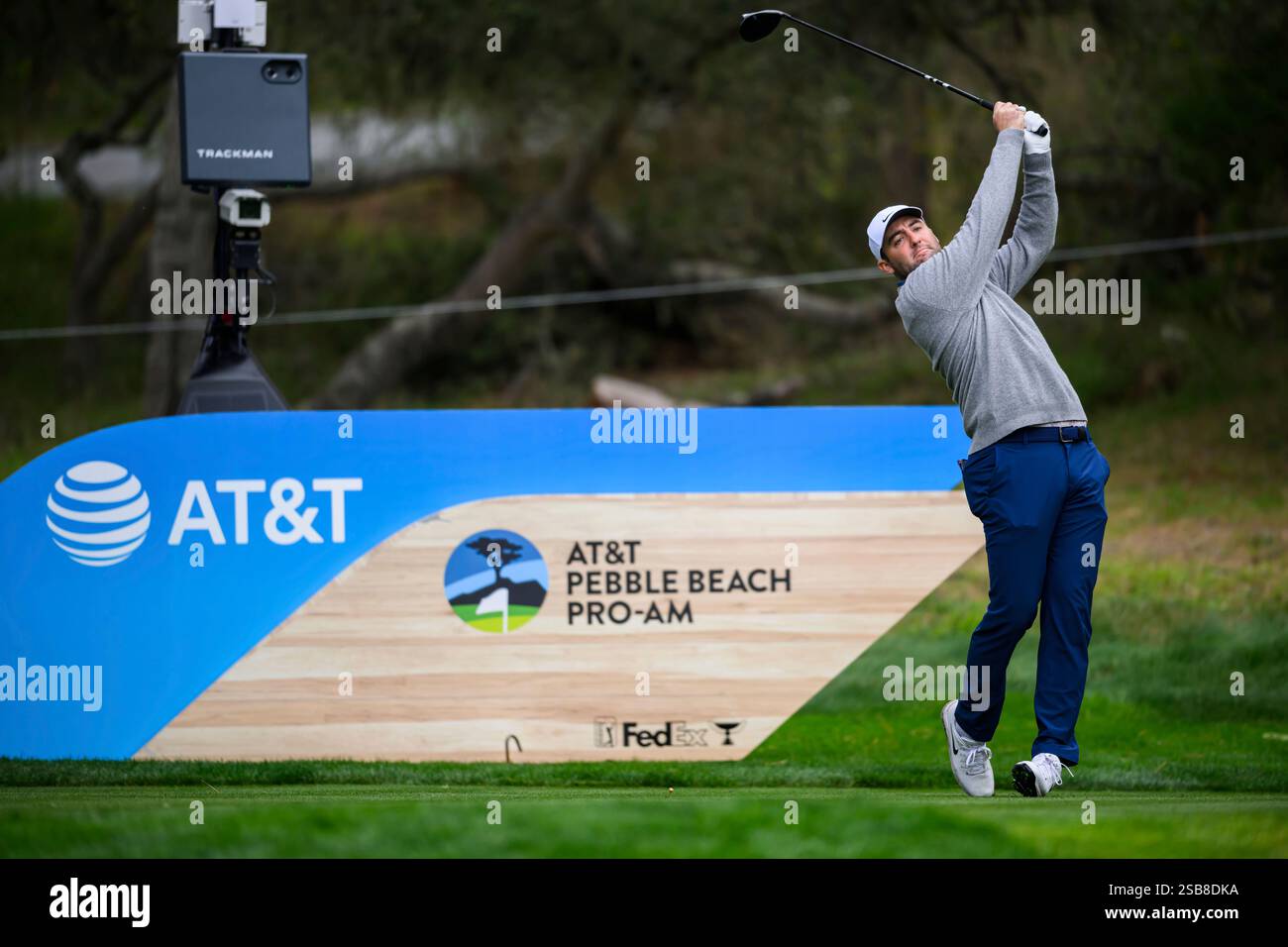 PEBBLE BEACH, CA - JANUARY 30: Scottie Scheffler tees off at 16 during ...