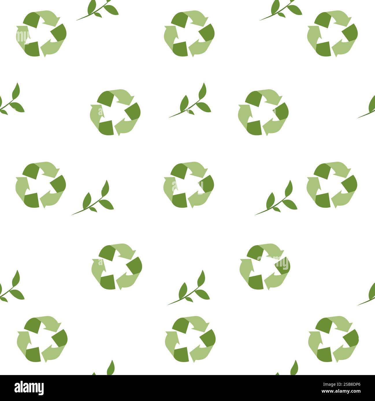 Green recycling symbols and leaves create a sustainable pattern on a ...