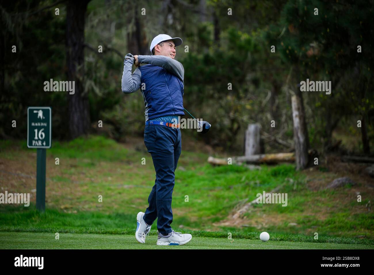 PEBBLE BEACH, CA - JANUARY 30: Jeff Rhodes tees off onthe 16th during ...