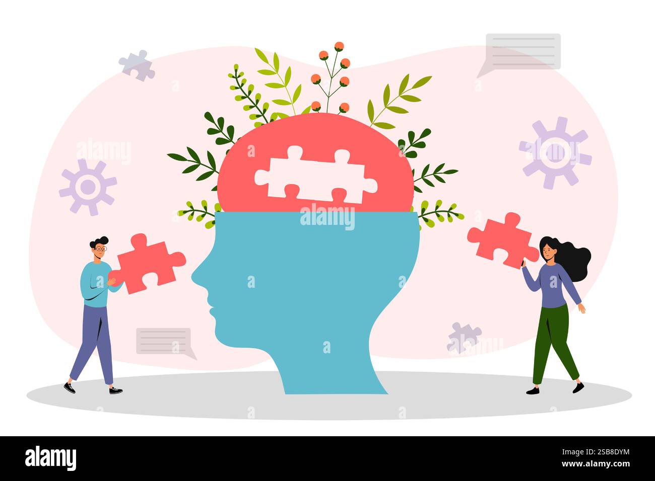 Illustration of a person engaging in mental health activities with ...