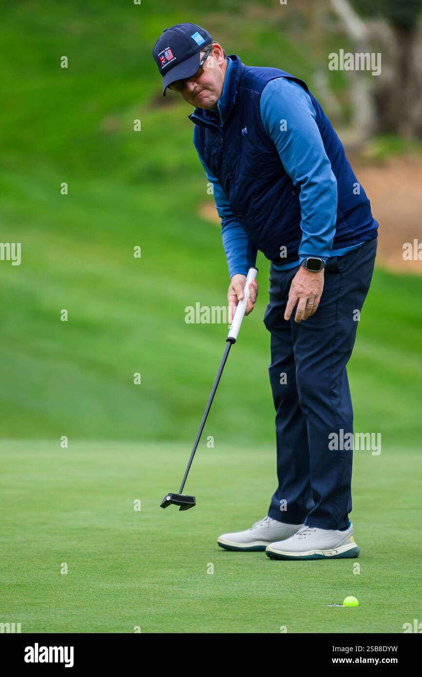 PEBBLE BEACH, CA - JANUARY 30: Charlie Allen sinks his putt during ...