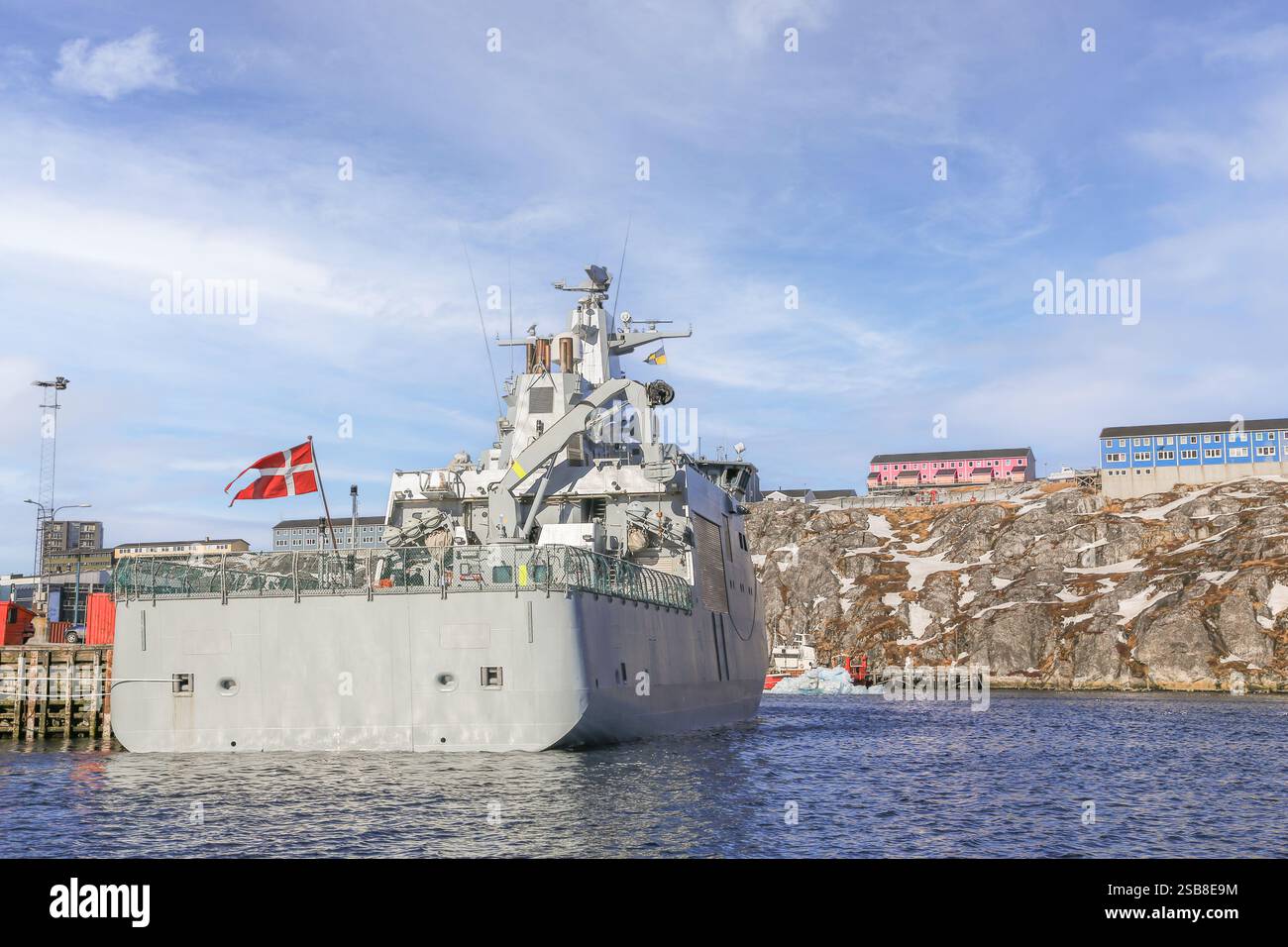 Danish nautical military force guard military ship with Danish flag on ...