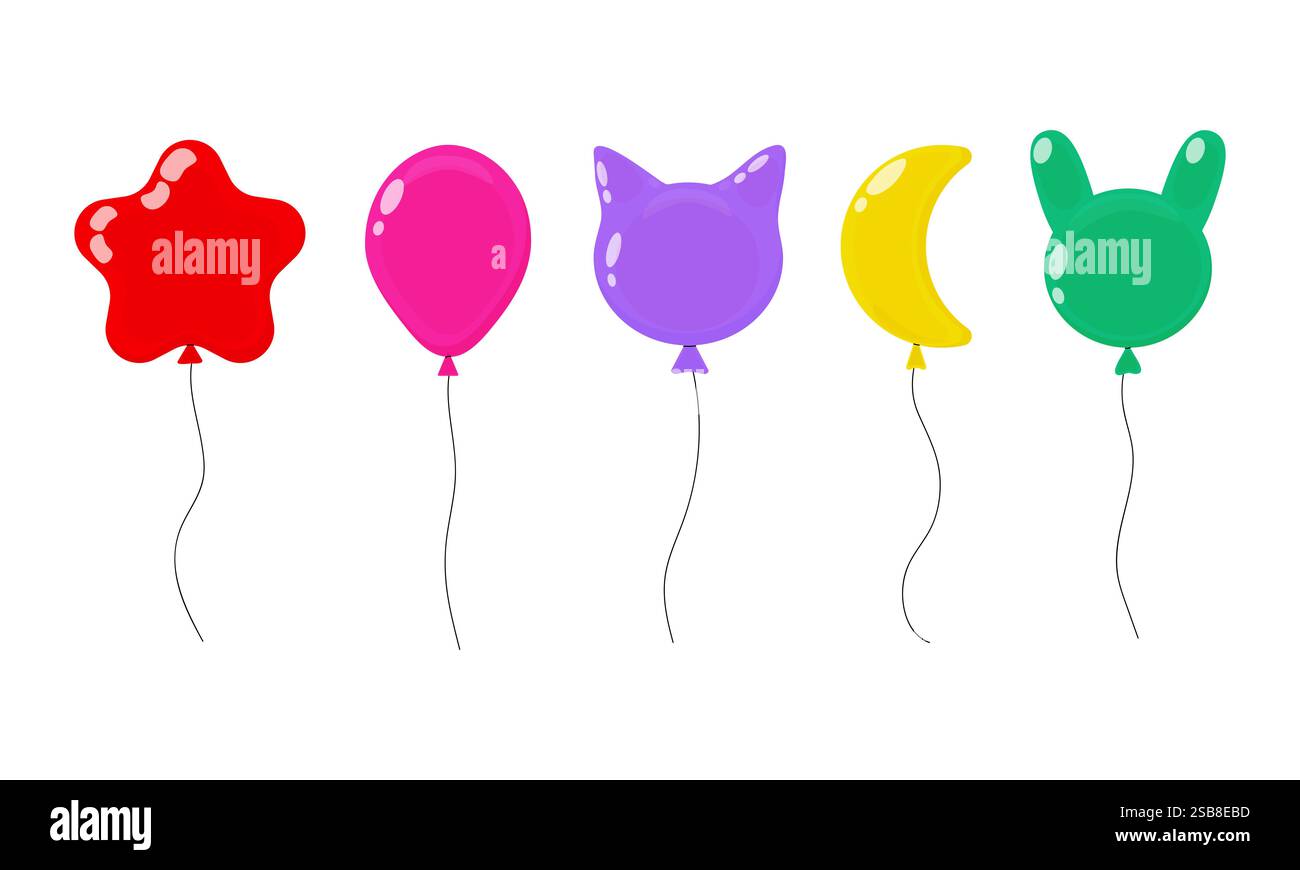 Colorful balloons in various shapes design for festive celebrations and ...