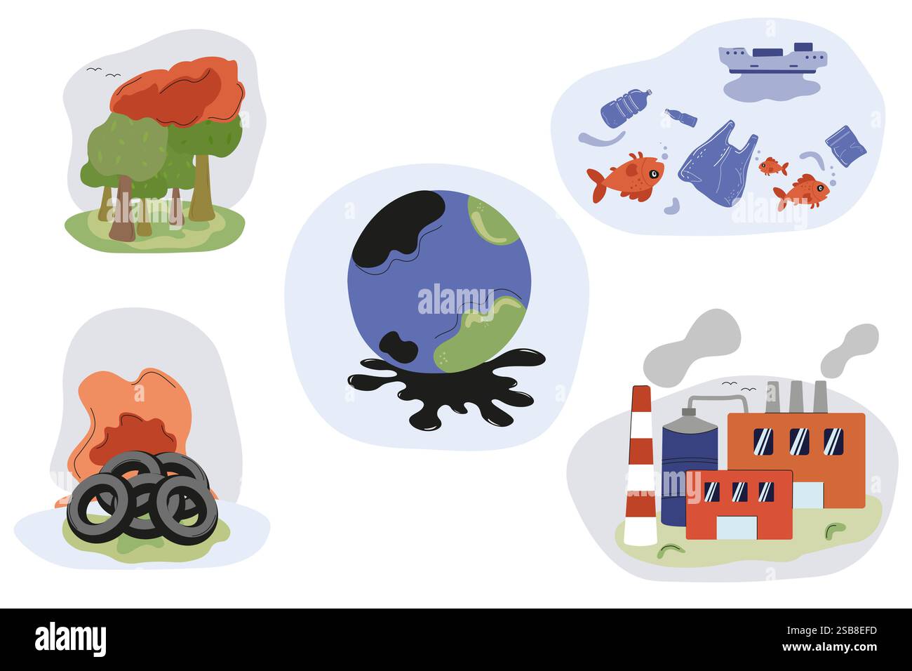 Environmental issues depicted through illustrations of pollution and ...