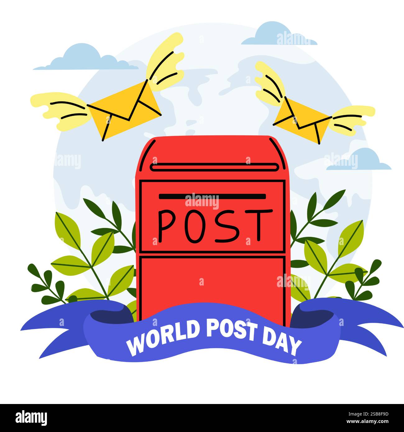 Celebrating World Post Day with a vibrant mailbox and flying envelopes ...