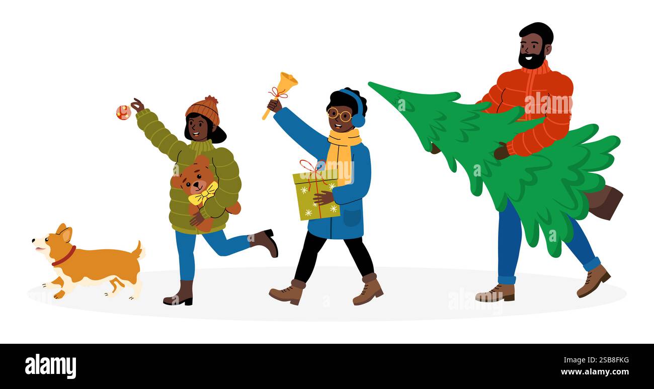 Celebrating holiday cheer with family and pets in a festive winter ...