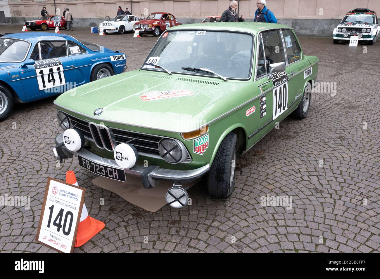 Turin, Italy. December 31, 2025.Classic Cars line up for the Rallye ...