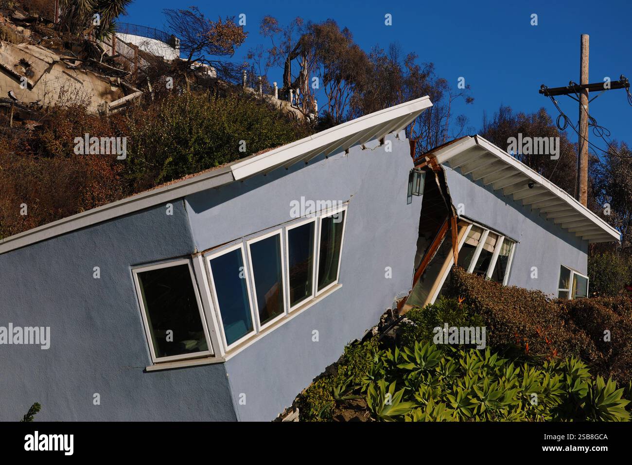 January 16, 2025, Malibu, California, USA: Hillside home survived Palisades Fire only to be ...