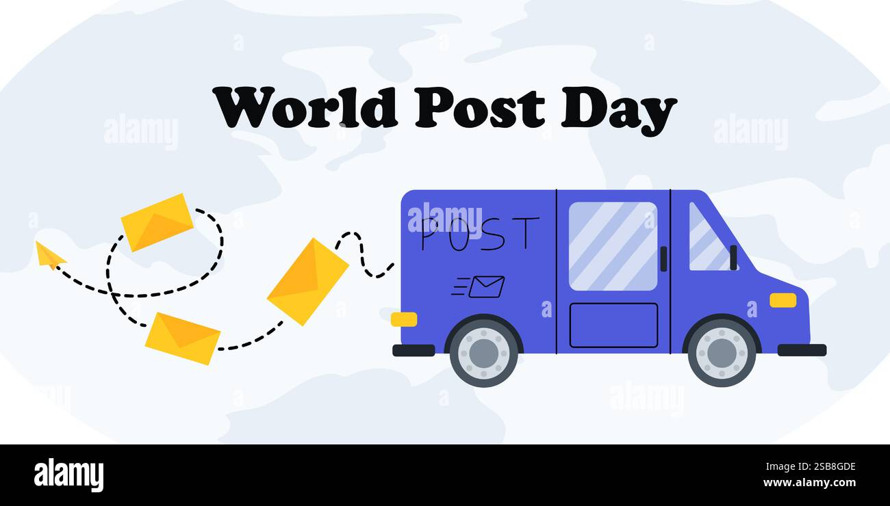 Celebrating World Post Day with a van delivering mail and letters on ...