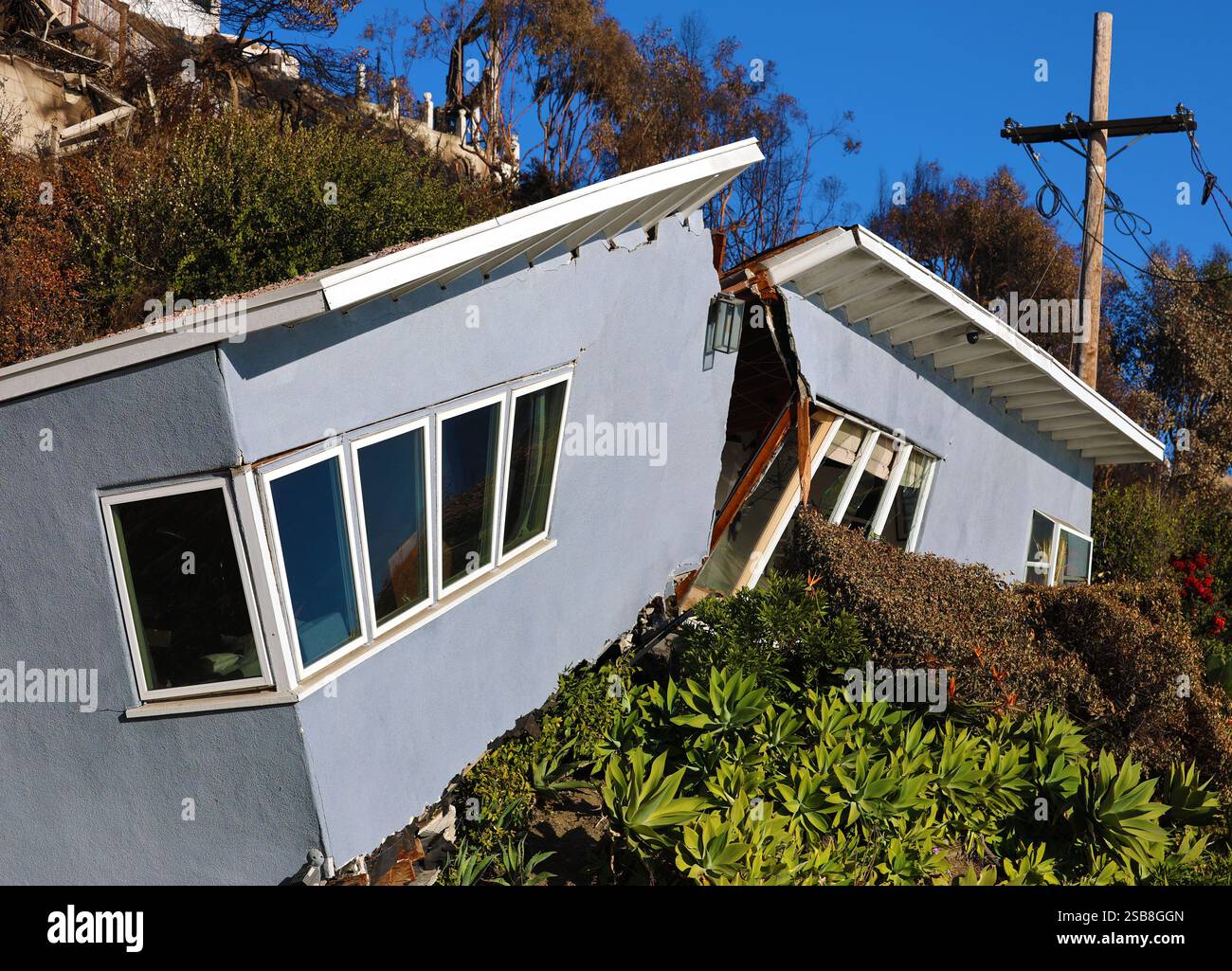 January 16, 2025, Malibu, California, USA: Hillside home survived Palisades Fire only to be ...