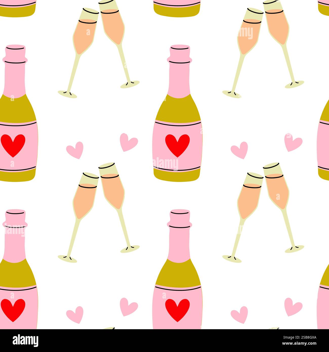 Celebration pattern featuring champagne glasses and bottles with hearts ...