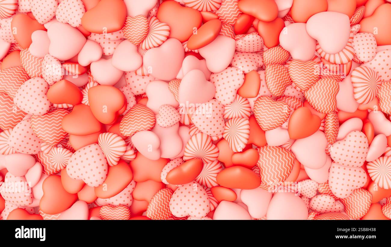 Light red textured hearts background for Valentine's Day. Pile of ...