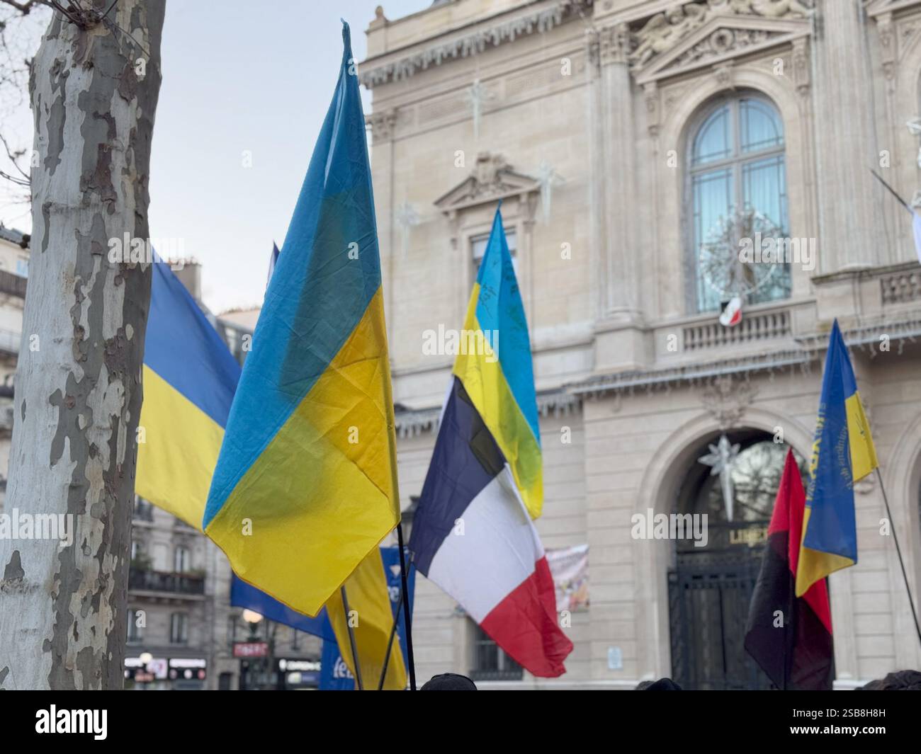 Flags of unity wave proudly in Paris during a peaceful demonstration ...