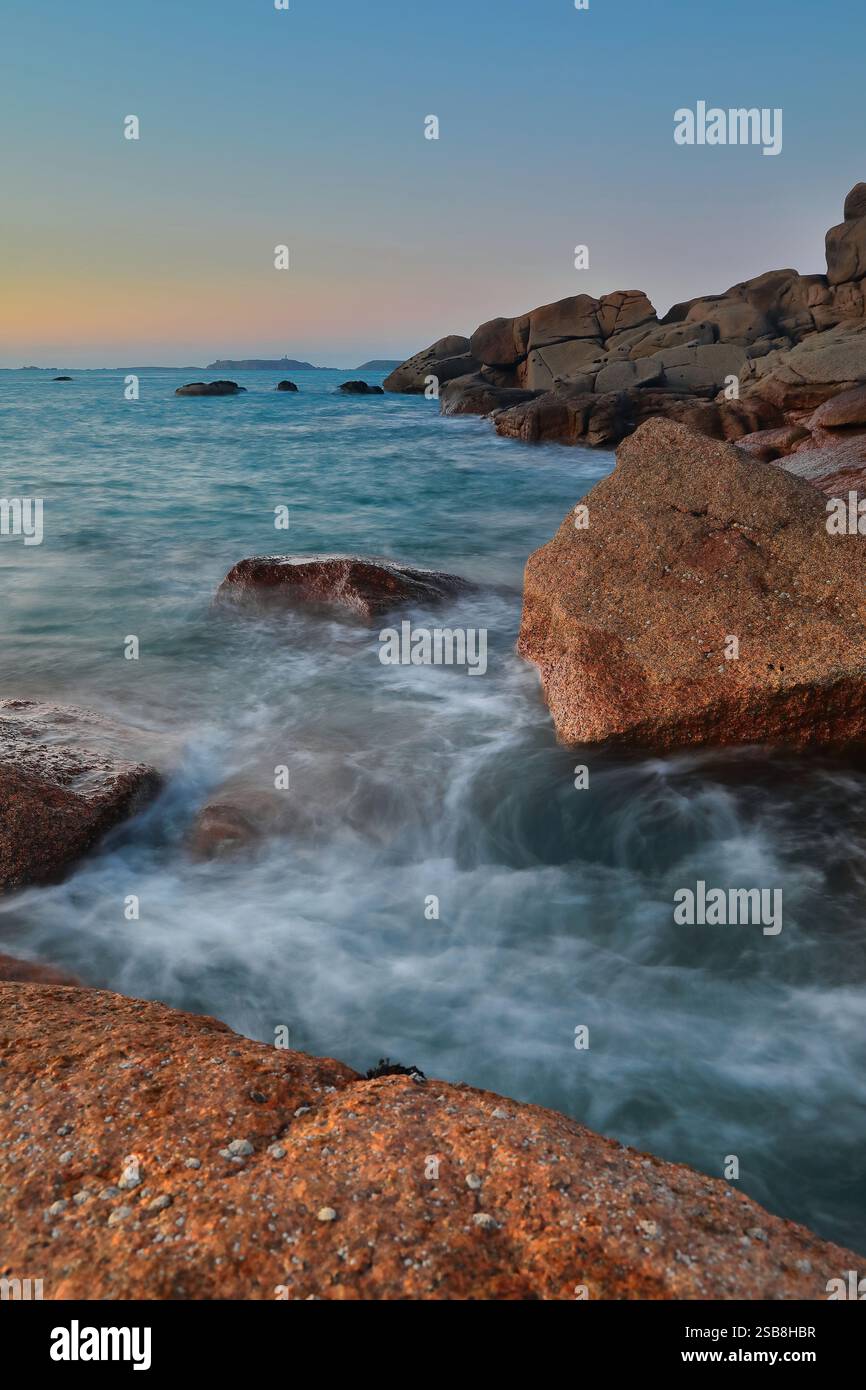 Ploumanac'h, France-October 21, 2020: Northeastward view of the Pink ...