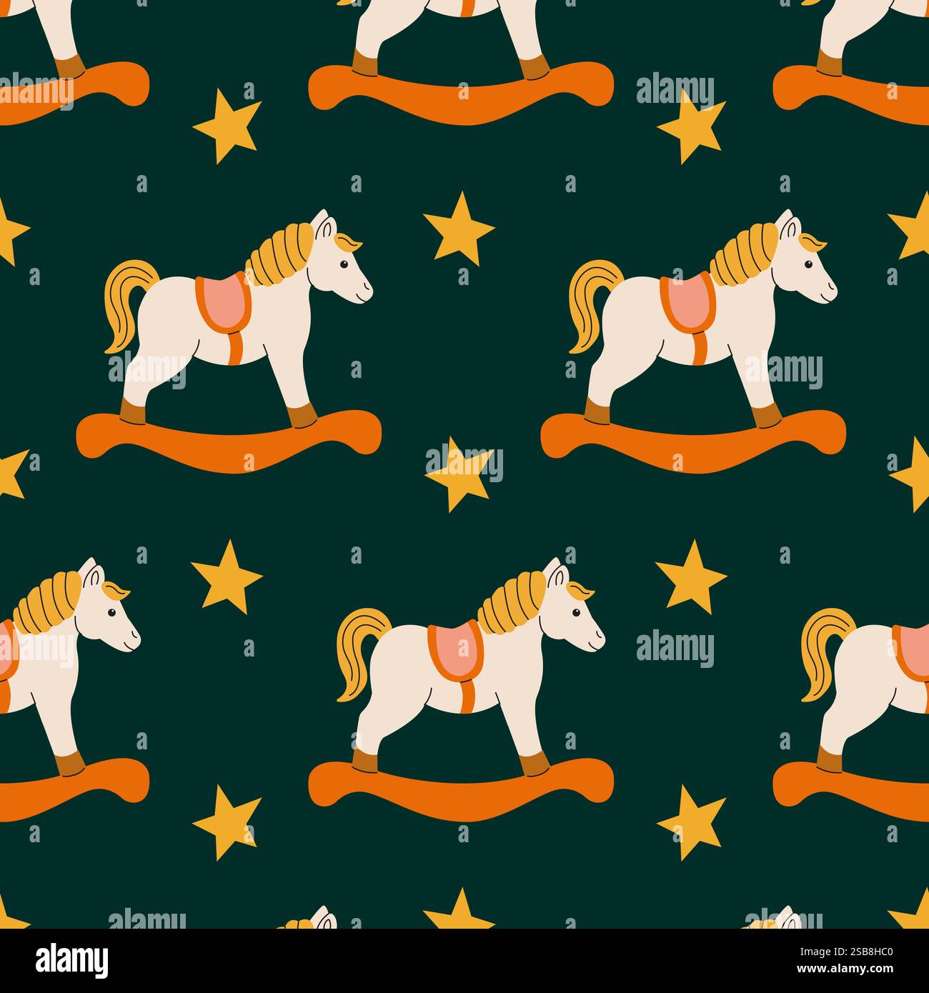 Colorful rocking horse pattern with stars on a dark background suitable ...