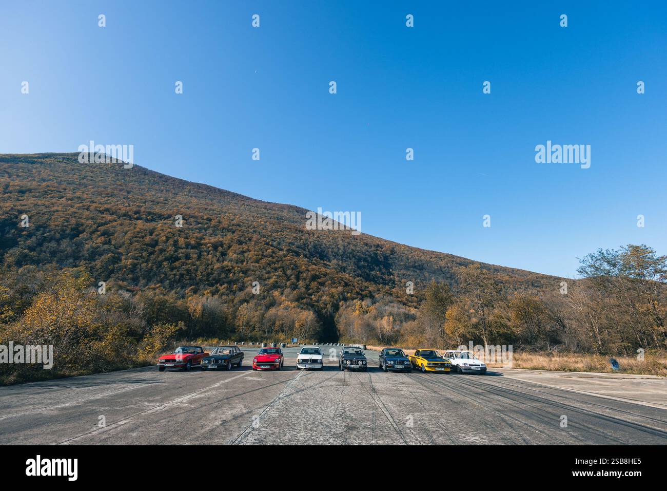 Zeljava, Croatia, 26.10.2024: A group of old vintage cars is ready to ...