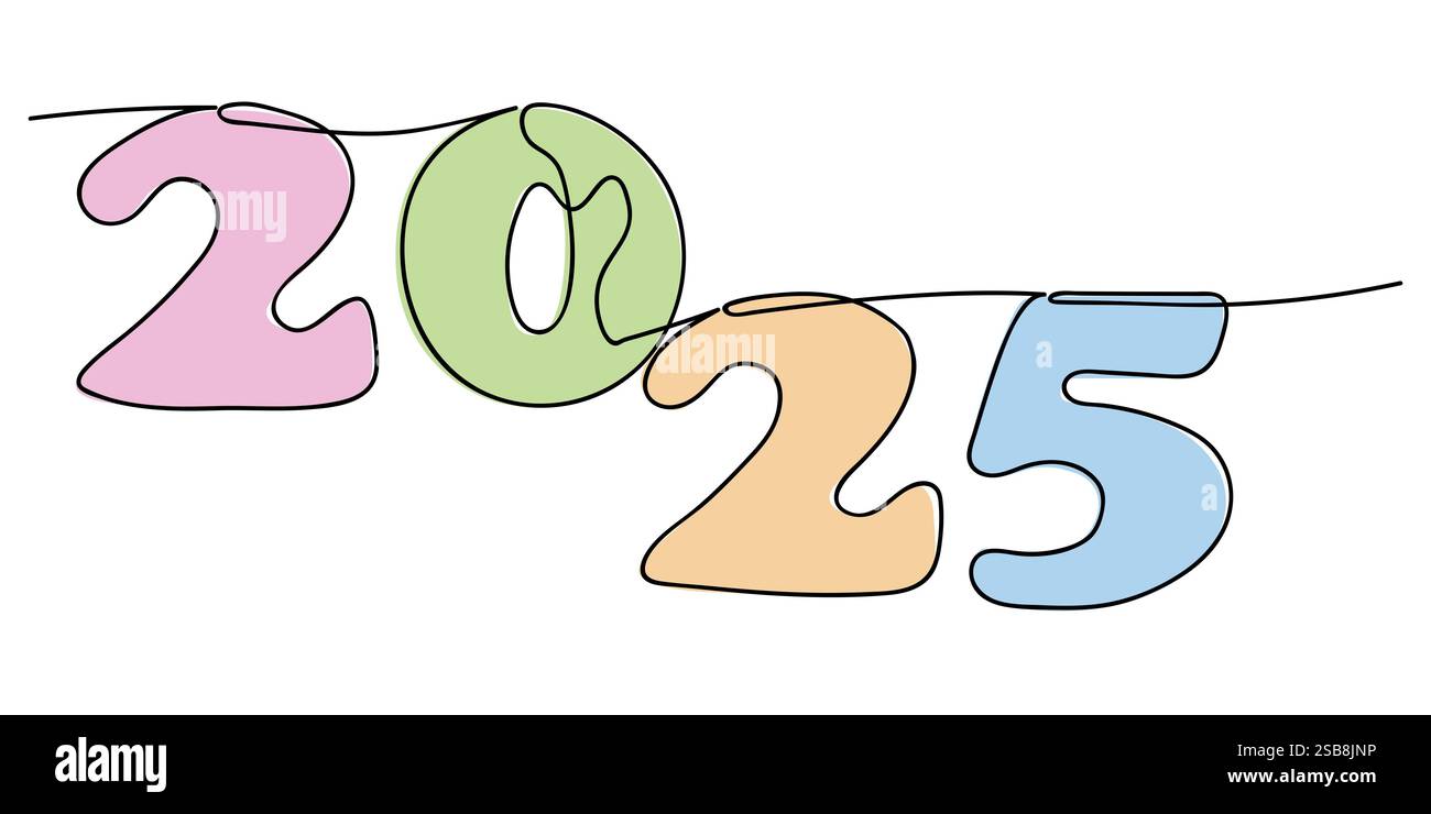 Colorful representation of the years 2020 to 2025 in a playful line ...