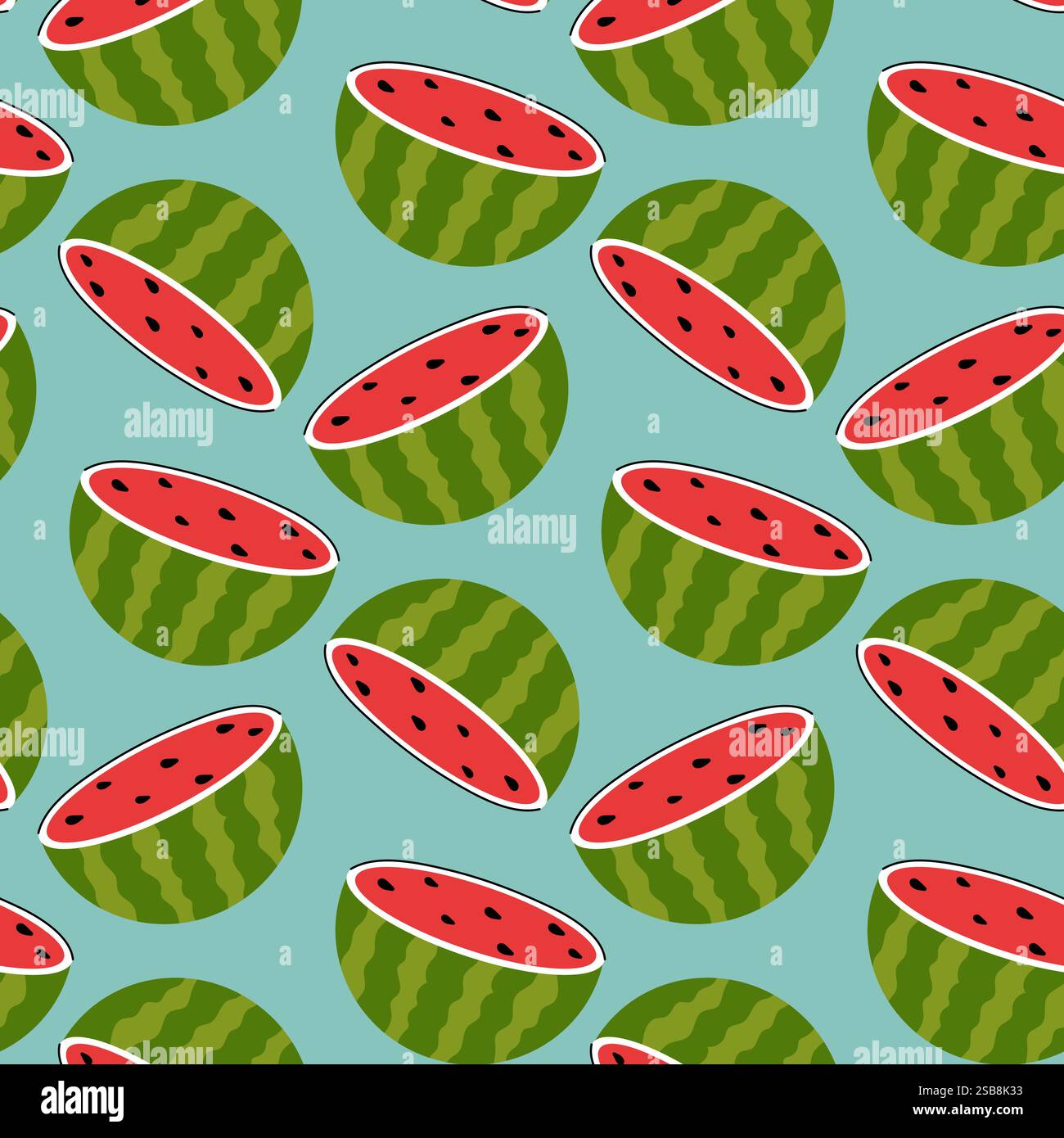 Watermelons arranged in a repeating pattern on a light blue background ...