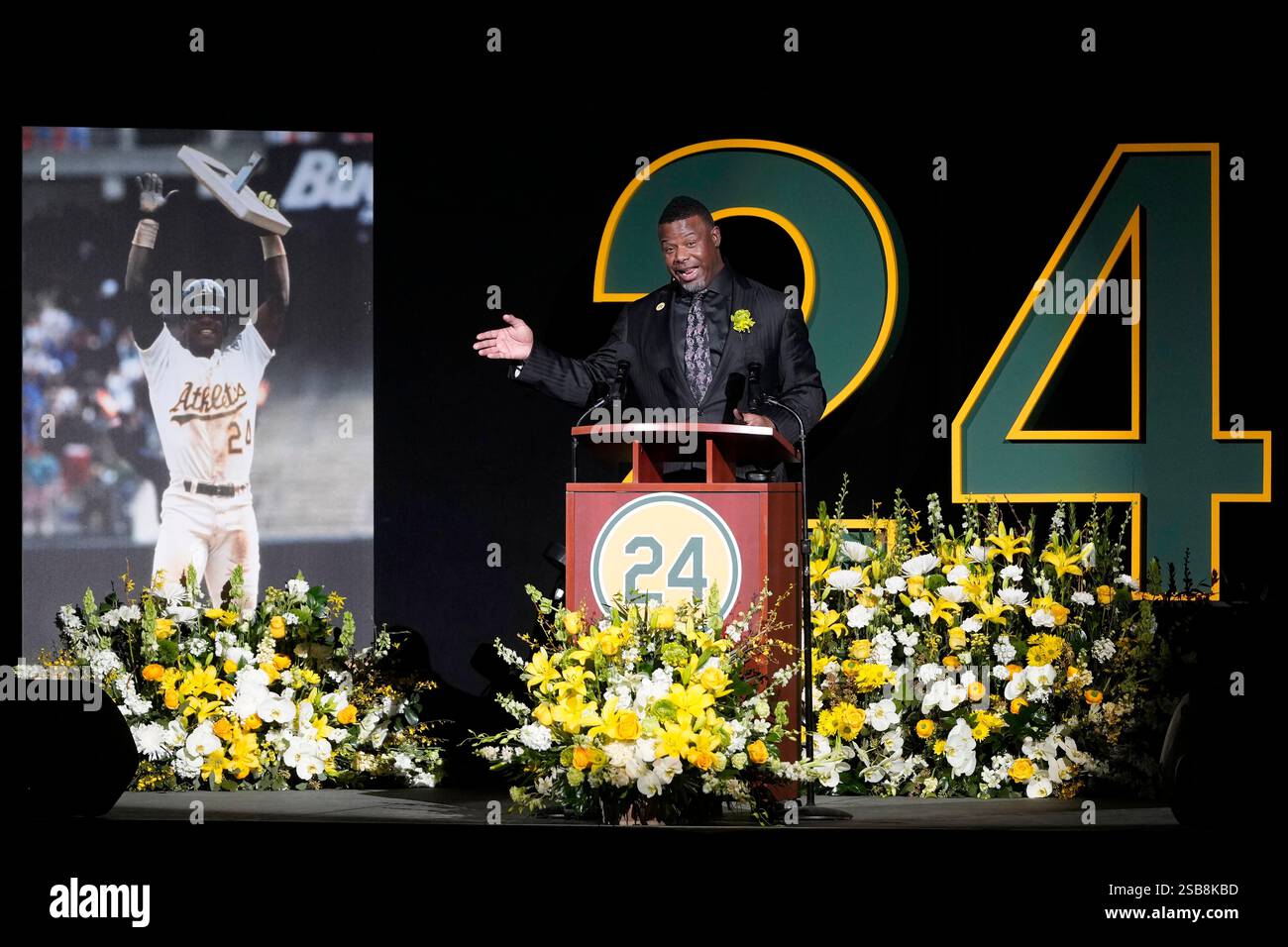 Former baseball player Ken Griffey Jr. speaks during a celebration of ...