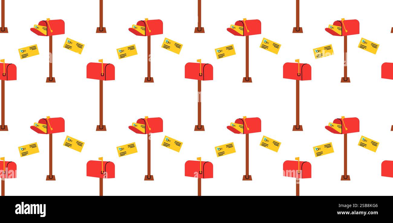 Bright red mailboxes line a street, each featuring letters ready for ...