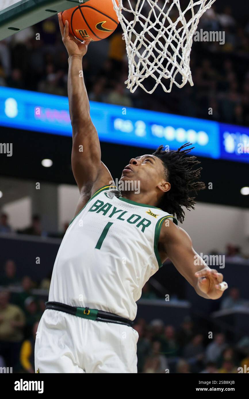 WACO, TX - FEBRUARY 01: Baylor Bears guard Robert Wright III (1) leaps ...