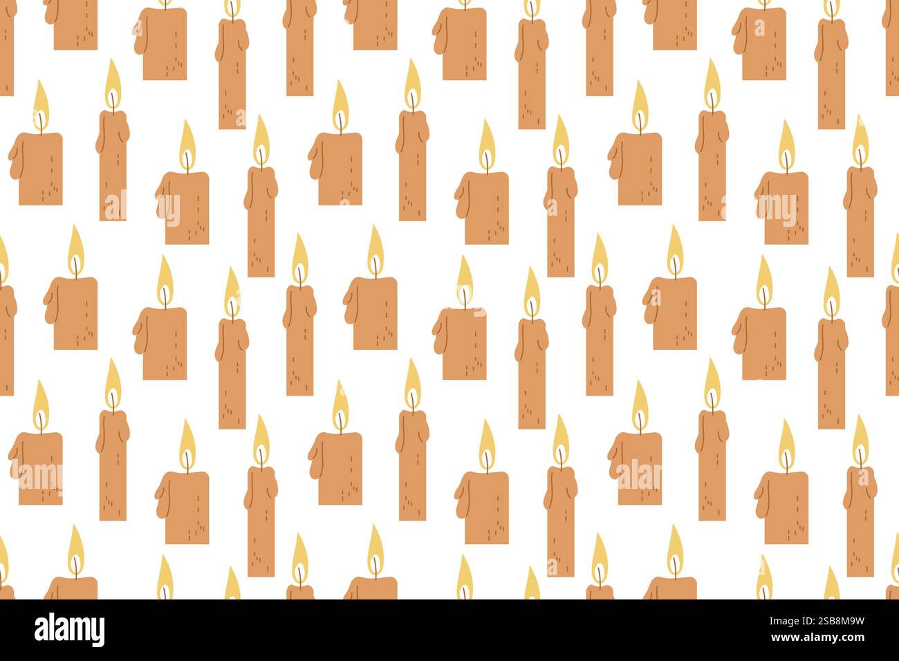 Repeating pattern of candles with flickering flames on a white ...