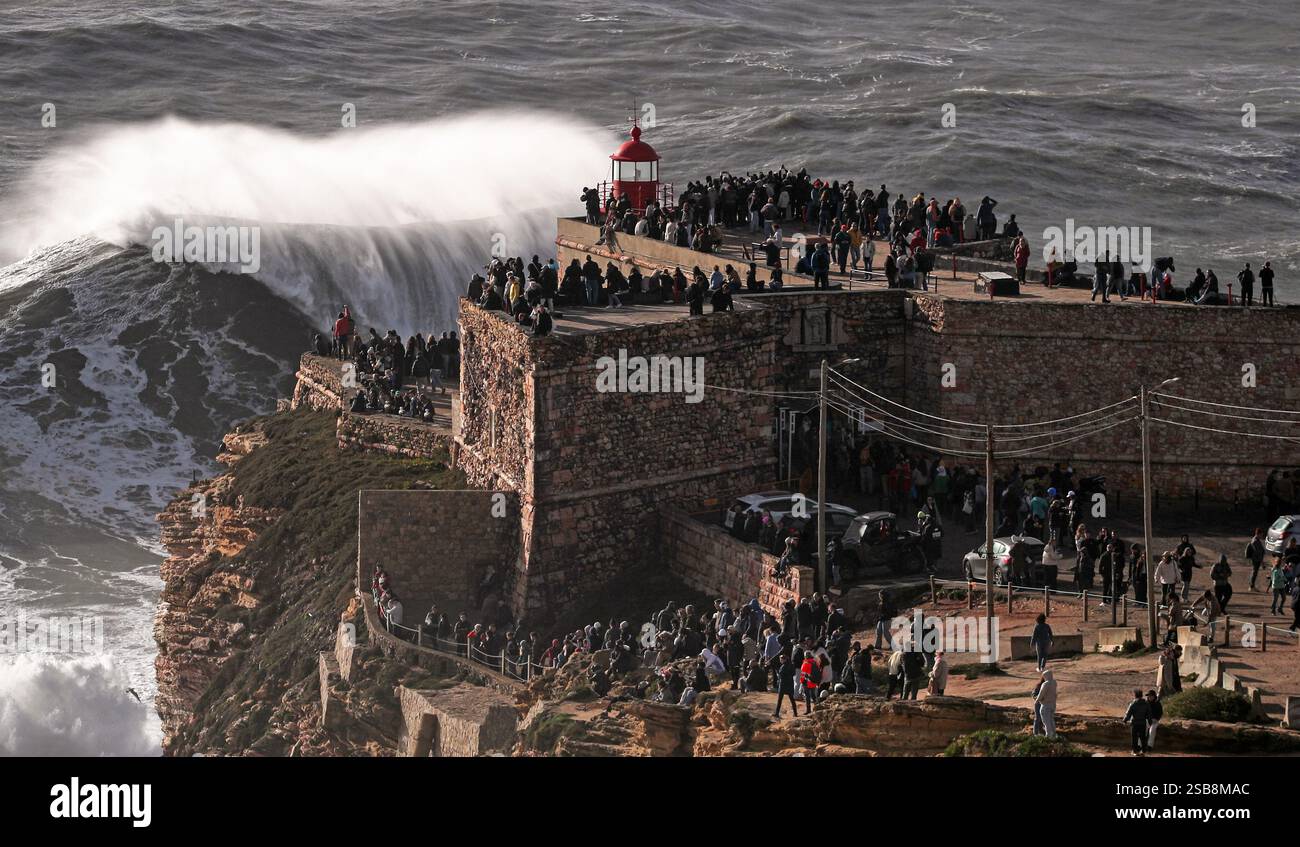NAZARE, PORTUGAL - JANUARY 28: General view of Sao Miguel Arcanjo fort ...