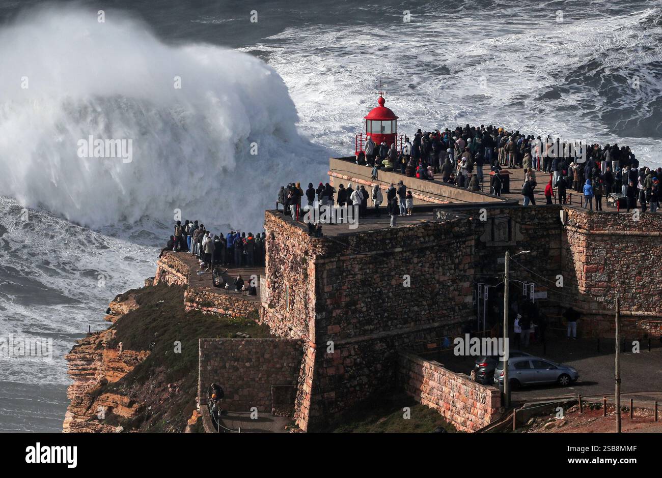 NAZARE, PORTUGAL - JANUARY 28: General view of Sao Miguel Arcanjo fort ...