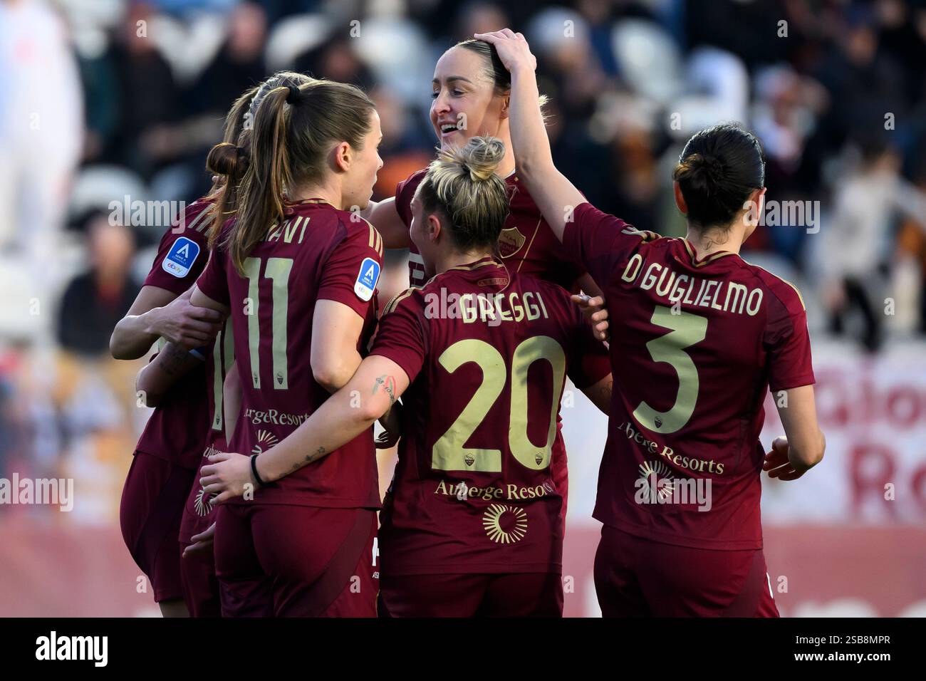 Emilie Haavi of AS Roma celebrates with teammates after scoring the ...