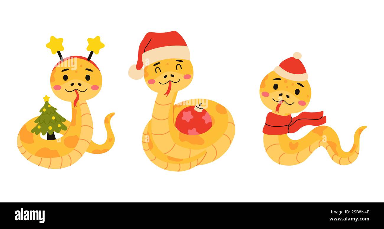 Set of cartoon cute snakes isolated on white background. Little child ...