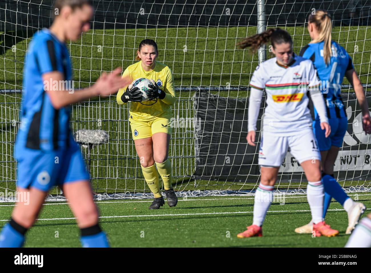 Aalter, Belgium. 1st Feb 2025. goalkeeper Jorijn Covent (87) of Club YLA pictured during a ...