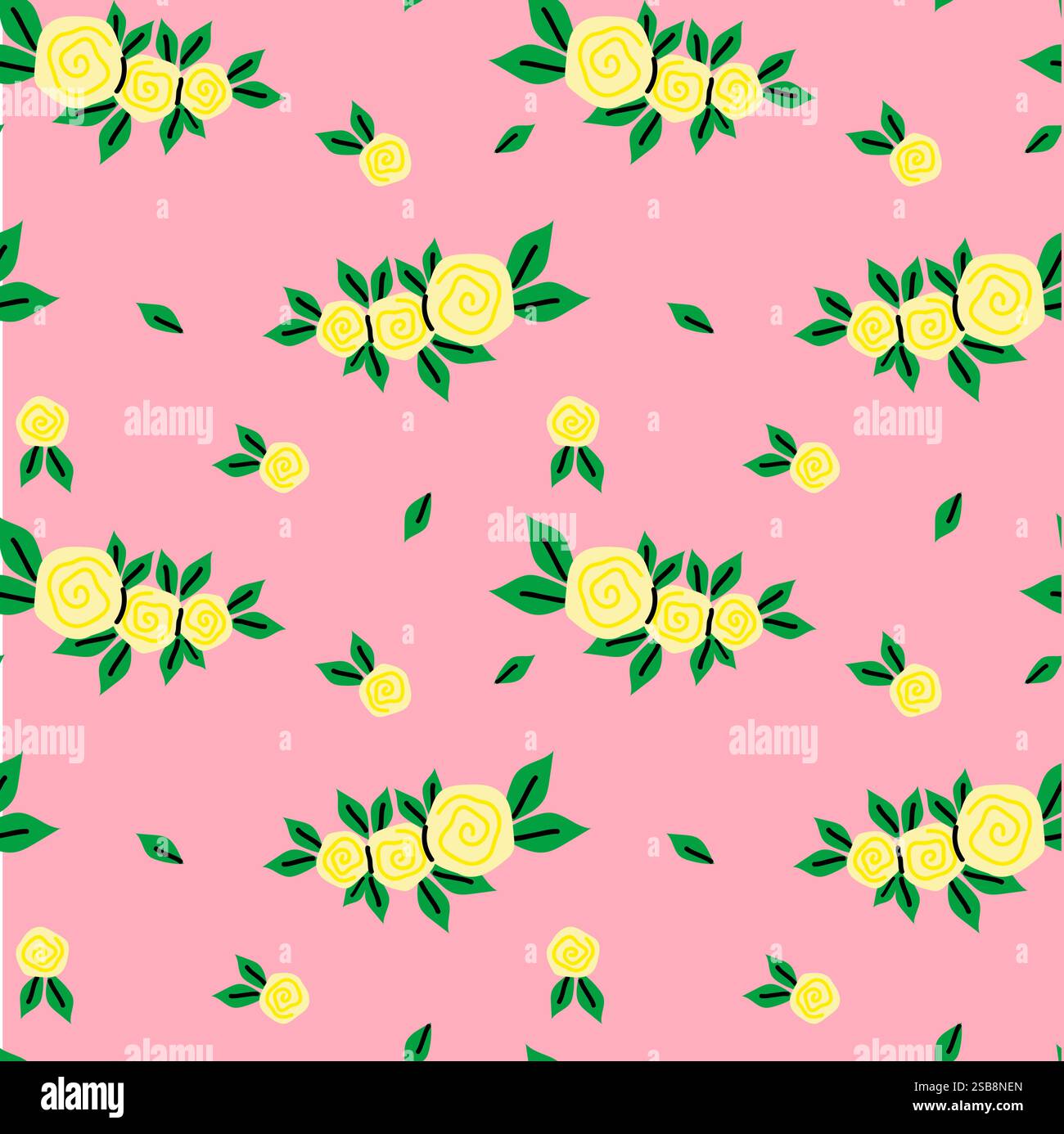 Yellow pink roses leaves Stock Vector Images - Alamy