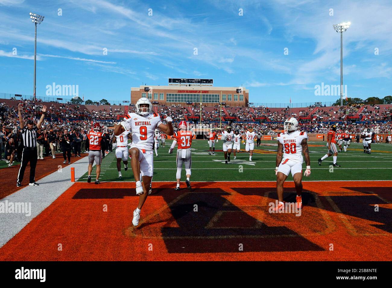 National team wide receiver Jayden Higgins (9), of Iowa State,reacts ...